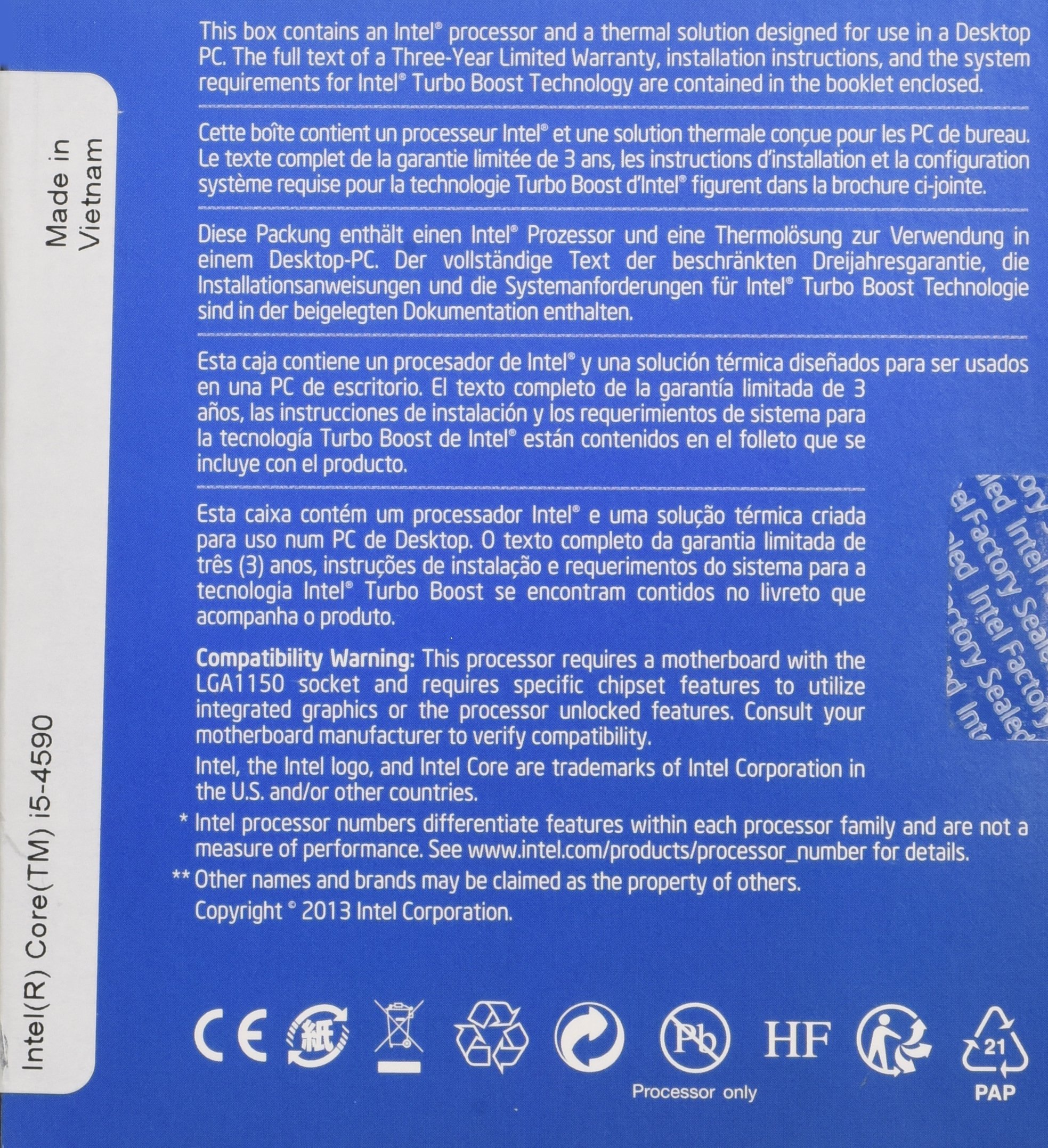 Intel Core i5-4590 Desktop CPU Processor- SR1QJ (Renewed)