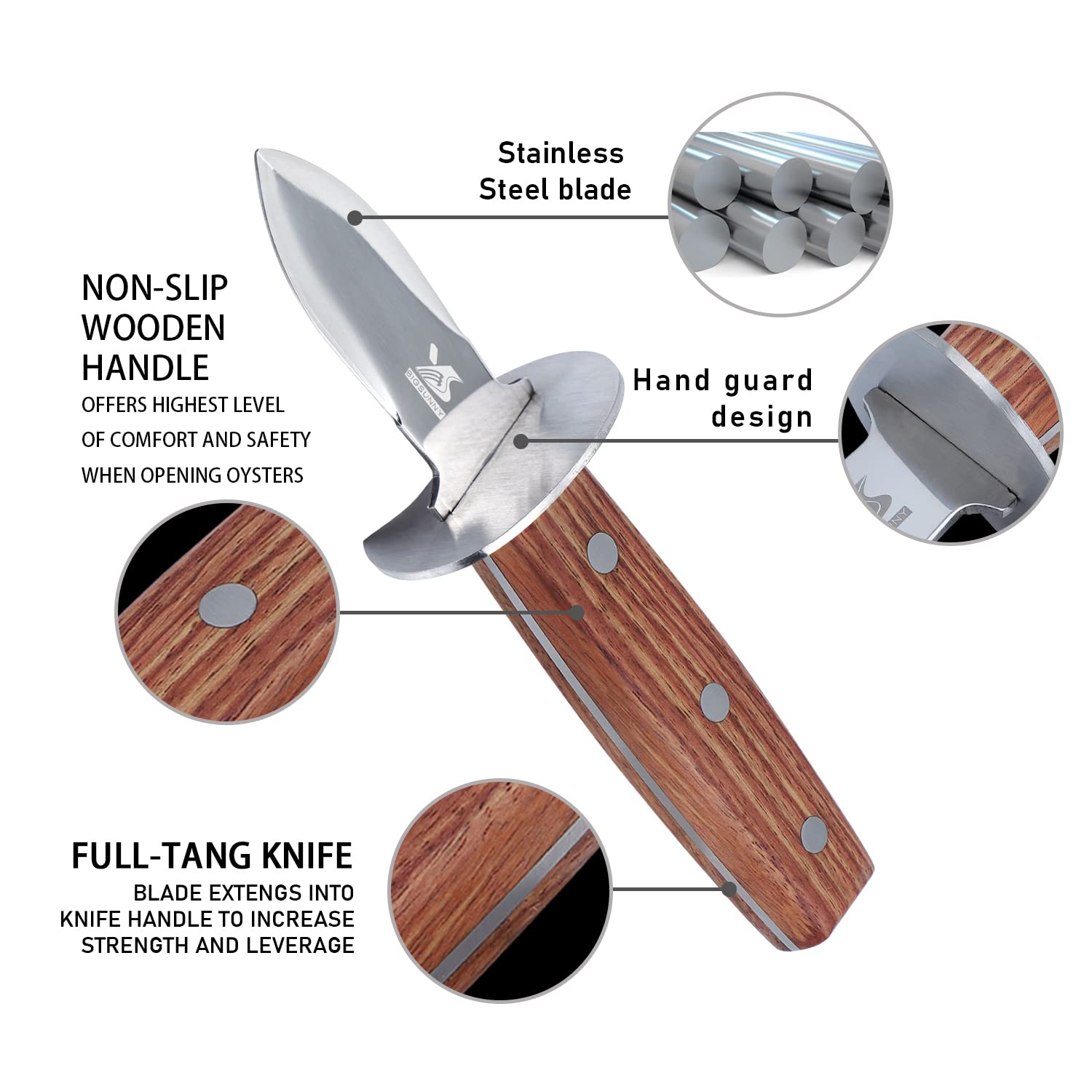 MSY BIGSUNNY Oyster Shucker Knife with Rosewood Handle - Full Tang Stainless Steel