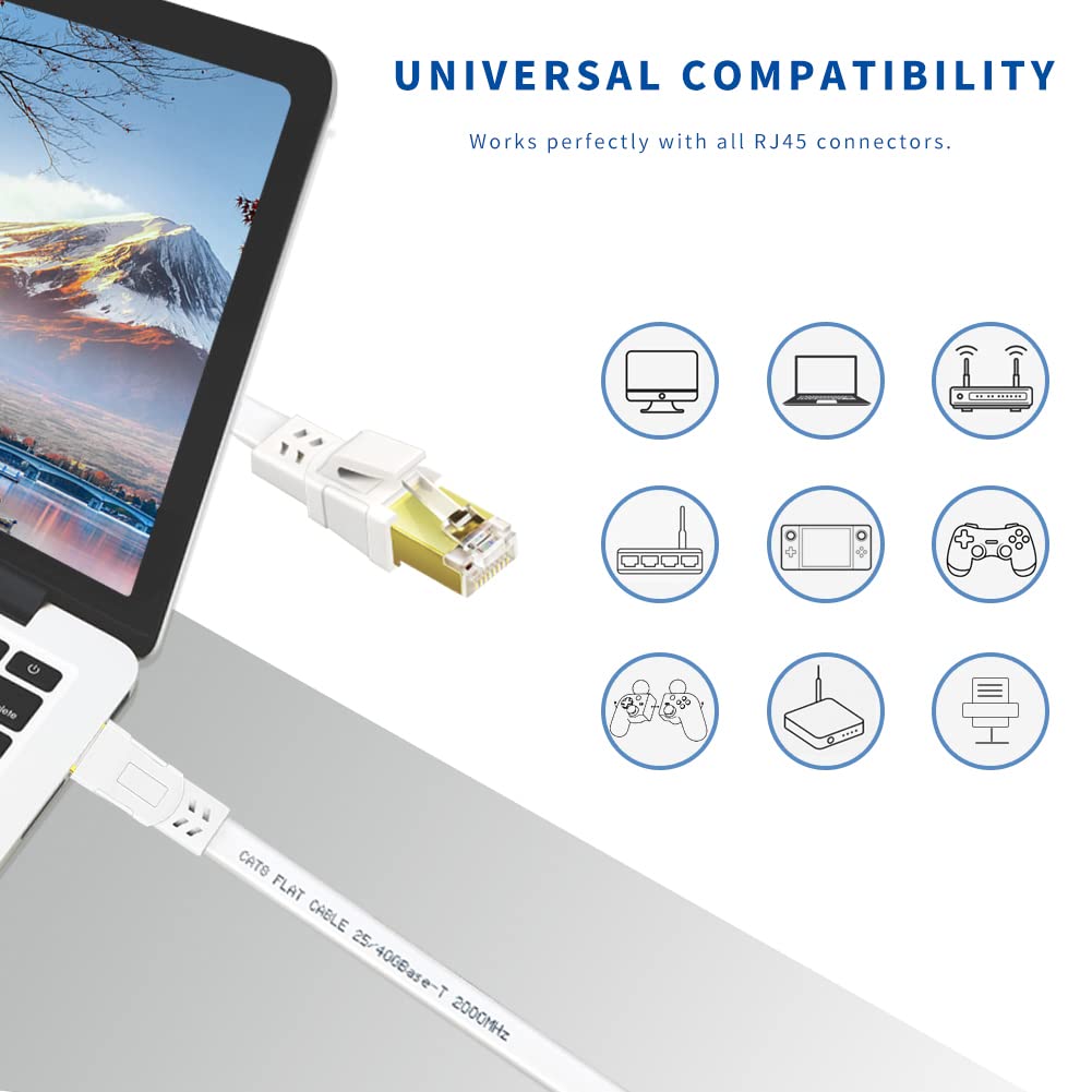 Qiuean Ethernet Cable 25 FT, Cat8 High Speed Outdoor&Indoor Cat8 LAN Network Cable 40Gbps, 2000Mhz with Gold Plated RJ45 Connector, Weatherproof S/FTP UV Resistant for Router/Gaming/Modem (25)