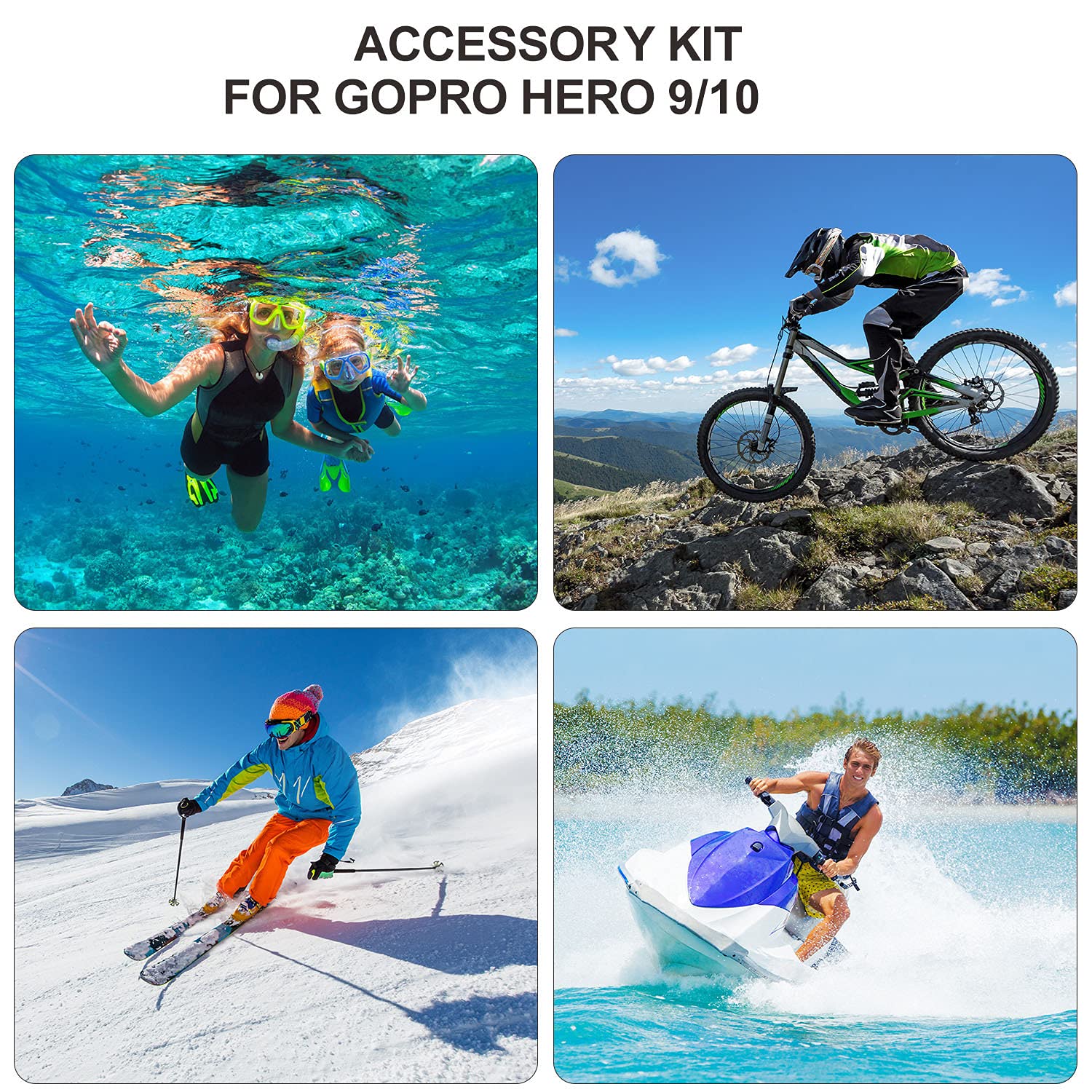 52 in 1 Accessories Kit, Waterproof Case + 3 Filters + Chest/Head/Wrist Strap+ Bike/Backpack Clip + Floating Grip + Rubber Case