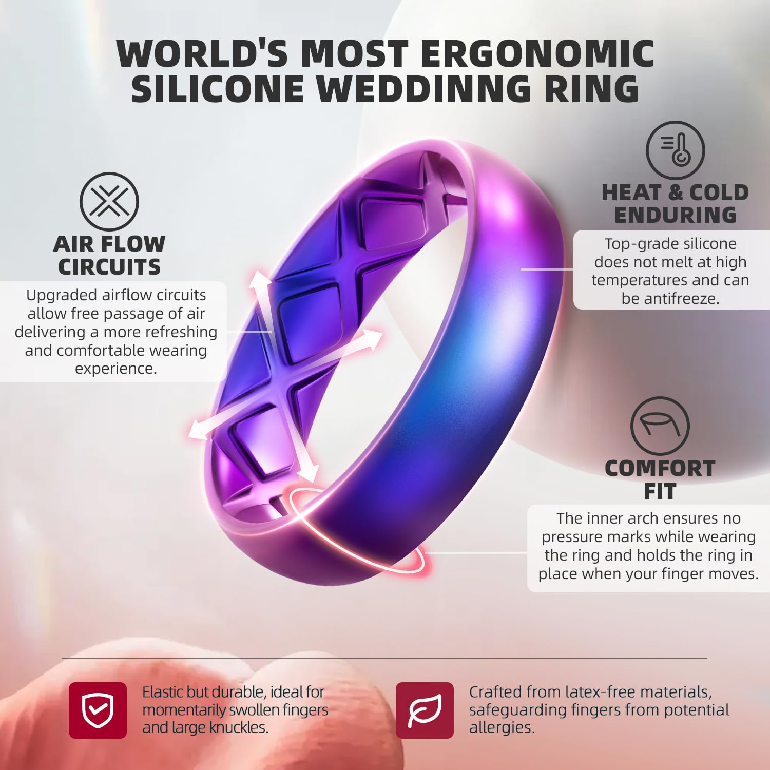 Egnaro Silicone Anniversary Ring Women, Breathable Design Womens Silicone Wedding Rings, 4mm Width - 1.5mm Thickness Rubber Wedding Bands Women - 1/4/5/7/8 Engagement Rings for Work Out