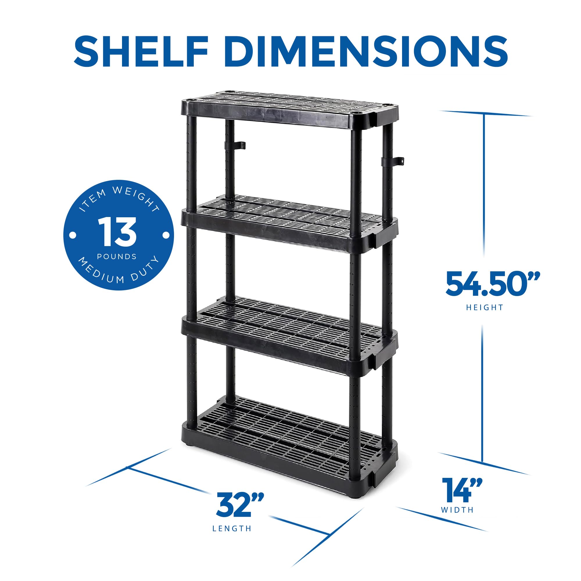 Gracious Living 4 Shelf Adjustable Height Medium Duty Storage Unit 14 x 32 x 54.5" Organizer for Home, Garage, Basement, & Laundry, Black (2 Pack)