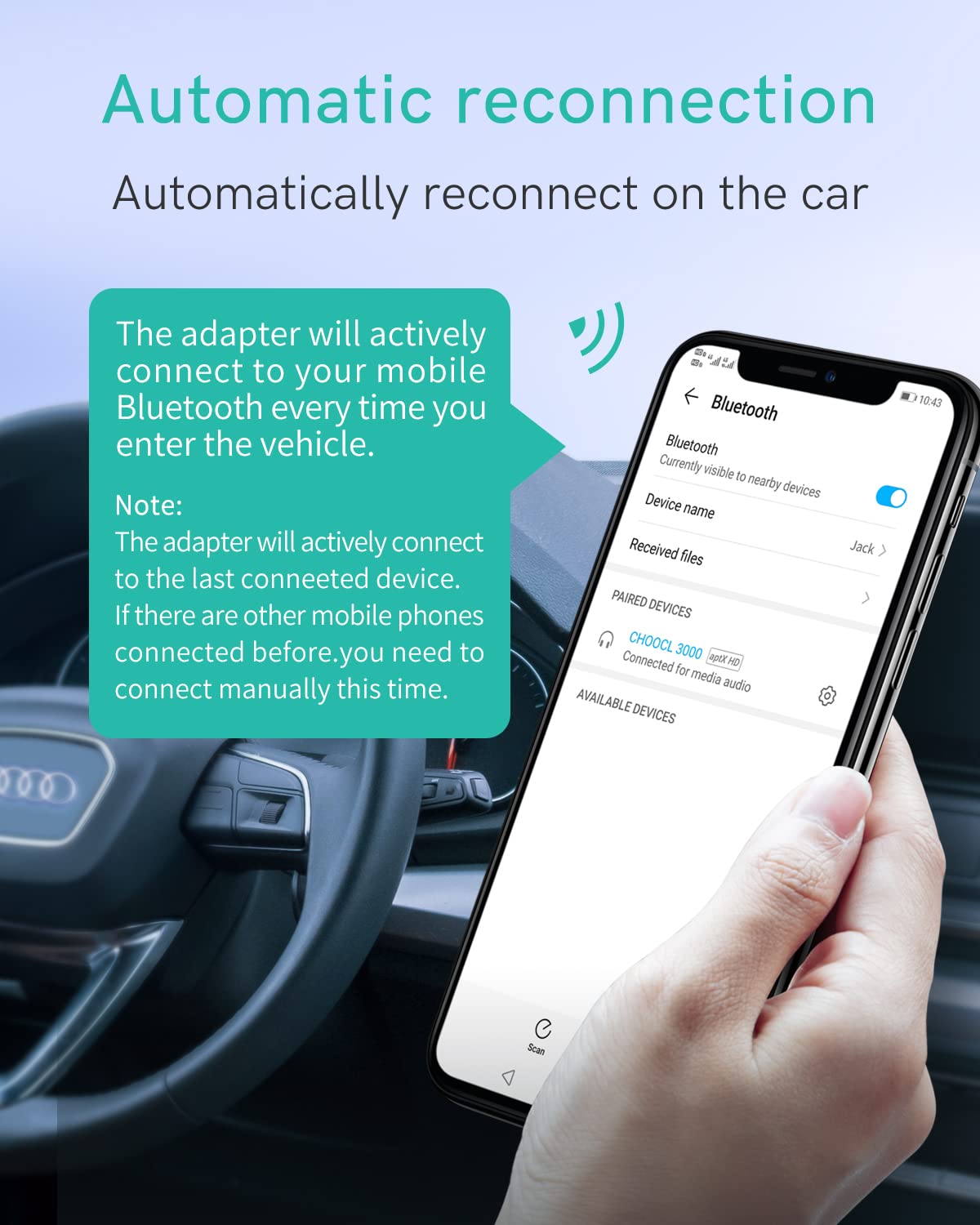 CHOOCL Bluetooth 5.0 aptX-HD Car Adapter Compatible for Audi MMI 3G AMI Music Interface,Audi Symphony,Audi Concert,Mercedes Media Interface and Volkswagen MDI Connector(A1-3000A)