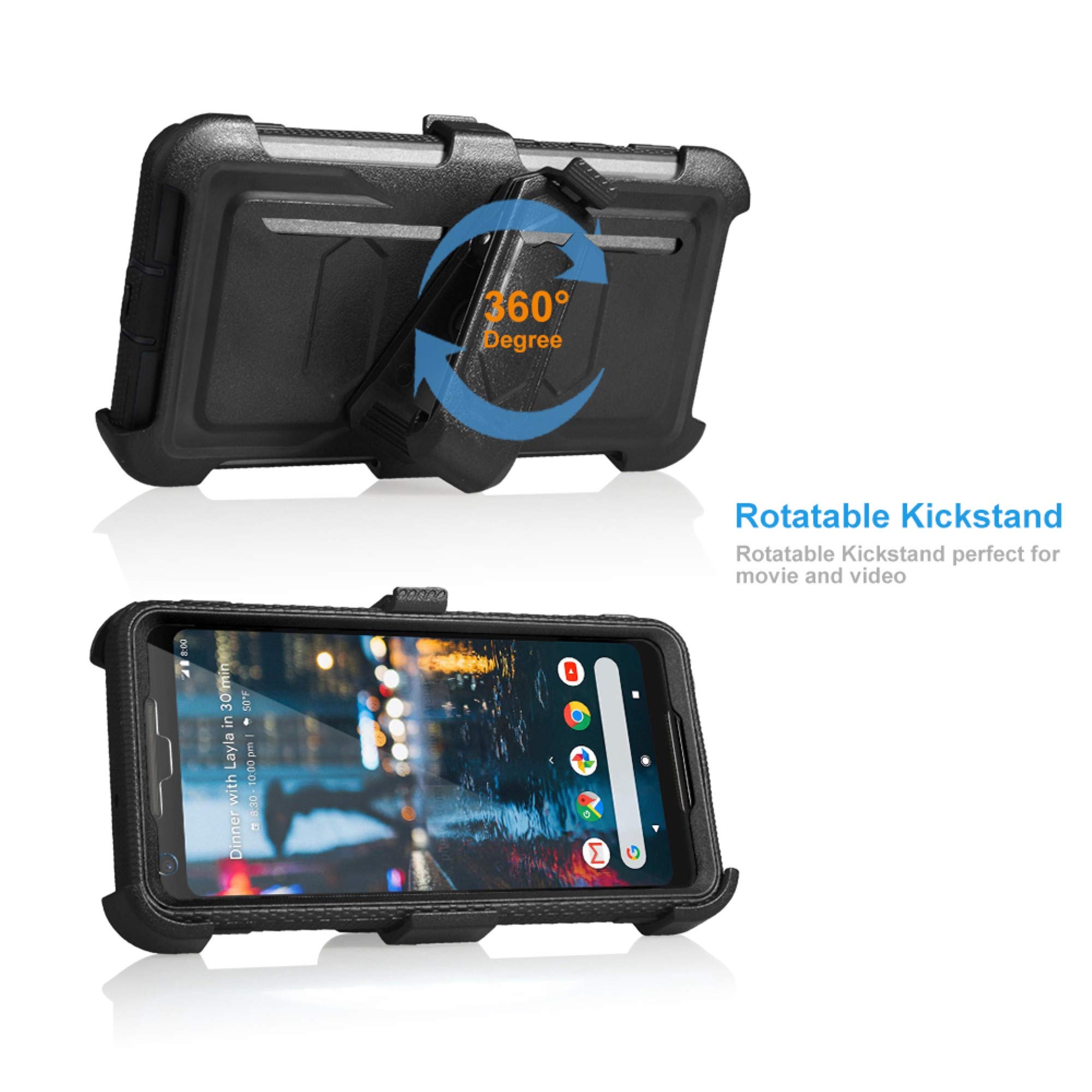 A10E Case, for Samsung Galaxy A10E Full Body Armor Rugged Holster Defender Hybrid Tough Case with 360 Swivel Belt Clip Kickstand & Built in Screen Protector (Black)