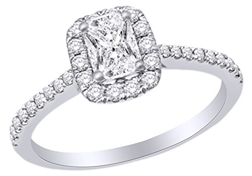 AFFY 0.75 CT Emerald & Round Cut White Natural Diamond Beautiful Engagement Wedding Ring In 14k White Gold With RING Size-12.5