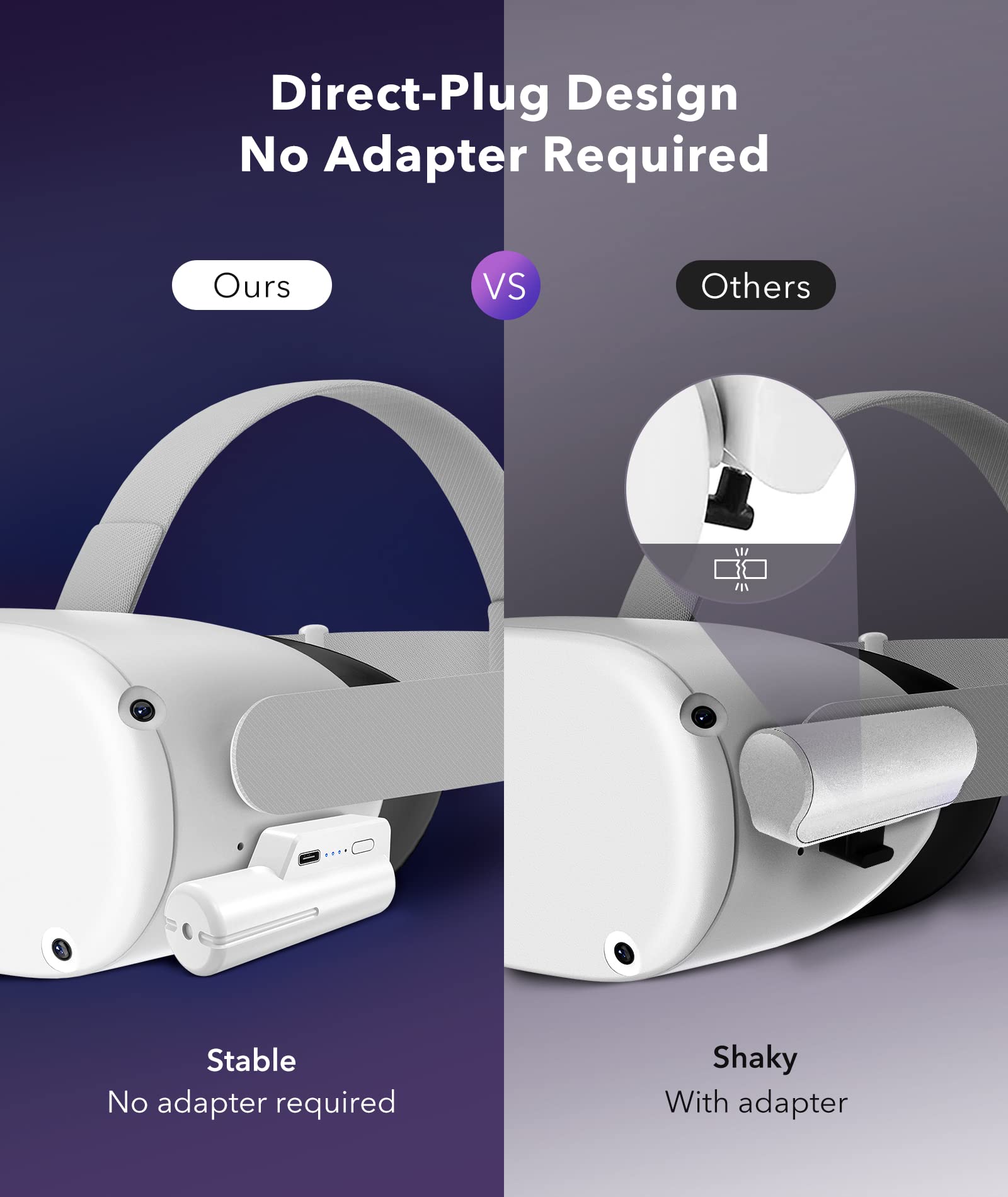 5000mah Battery Pack Power Bank for Oculus Quest 2 and Elite Head Strap, Lightweight Portable VR Power Charger Battery Extender Rechargeable Meta Accessories for 3 Hours Extended Playtime