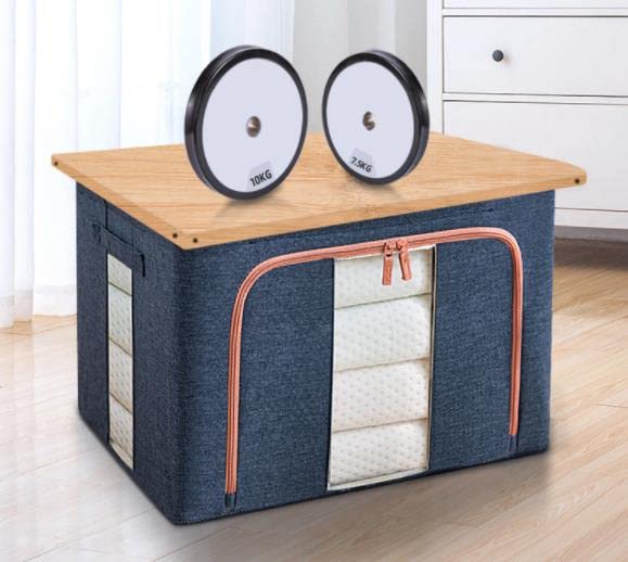 Clothes Storage Organizer with Metal Frame (Set of 2), Extra Large 66L | Foldable Storage Bin Boxes with Clear Window | Stackable, Moisture Proof, Dust Proof | Strong Carry Handles for Clothing, Bedding, Blanket, Closet | Clothes Storage (Blue)