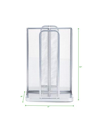 Mind Reader Carousel Cup and Lid Organizer, 4 Compartment, Silver Metal Mesh, 8" L x 8" W x 12" H