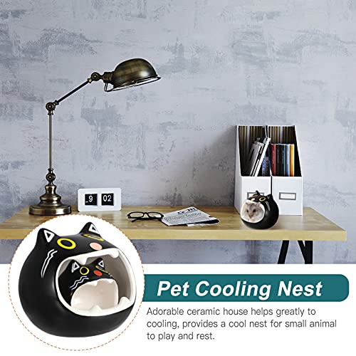 balacoo House- Plate Hedgehog/Chinchilla Cave Hideout Hamster Cat Pig Cartoon Cage Cooling Sand Specter with Guinea Pig/Ceramic and Supplies Adorable Summer Mini Pet Black, Tiny House Accessories