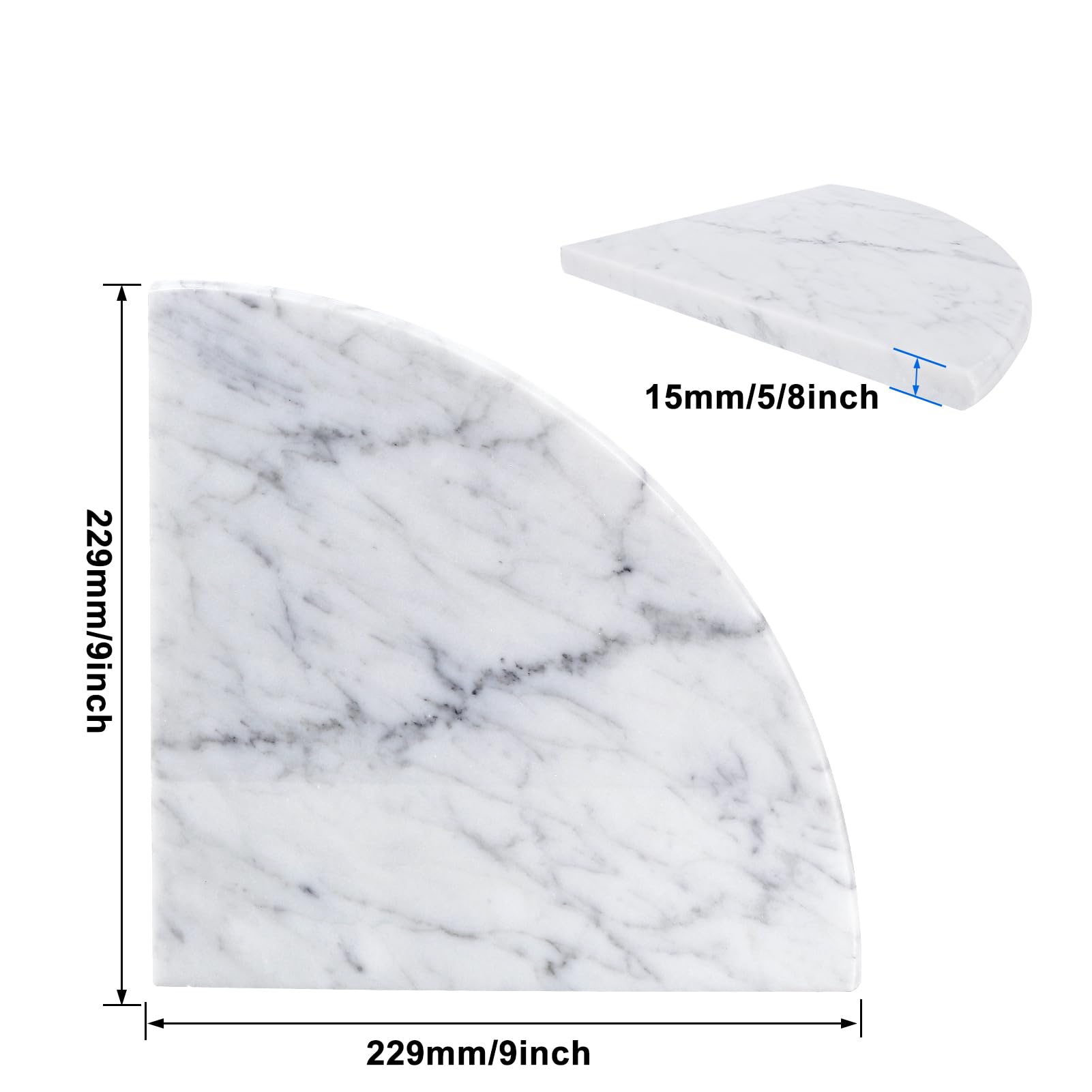 Retheno 9 Inch Carrara White Marble Corner Shower Shelf, Polished Wall Mounted Stone Corner Shelf for Bathroom
