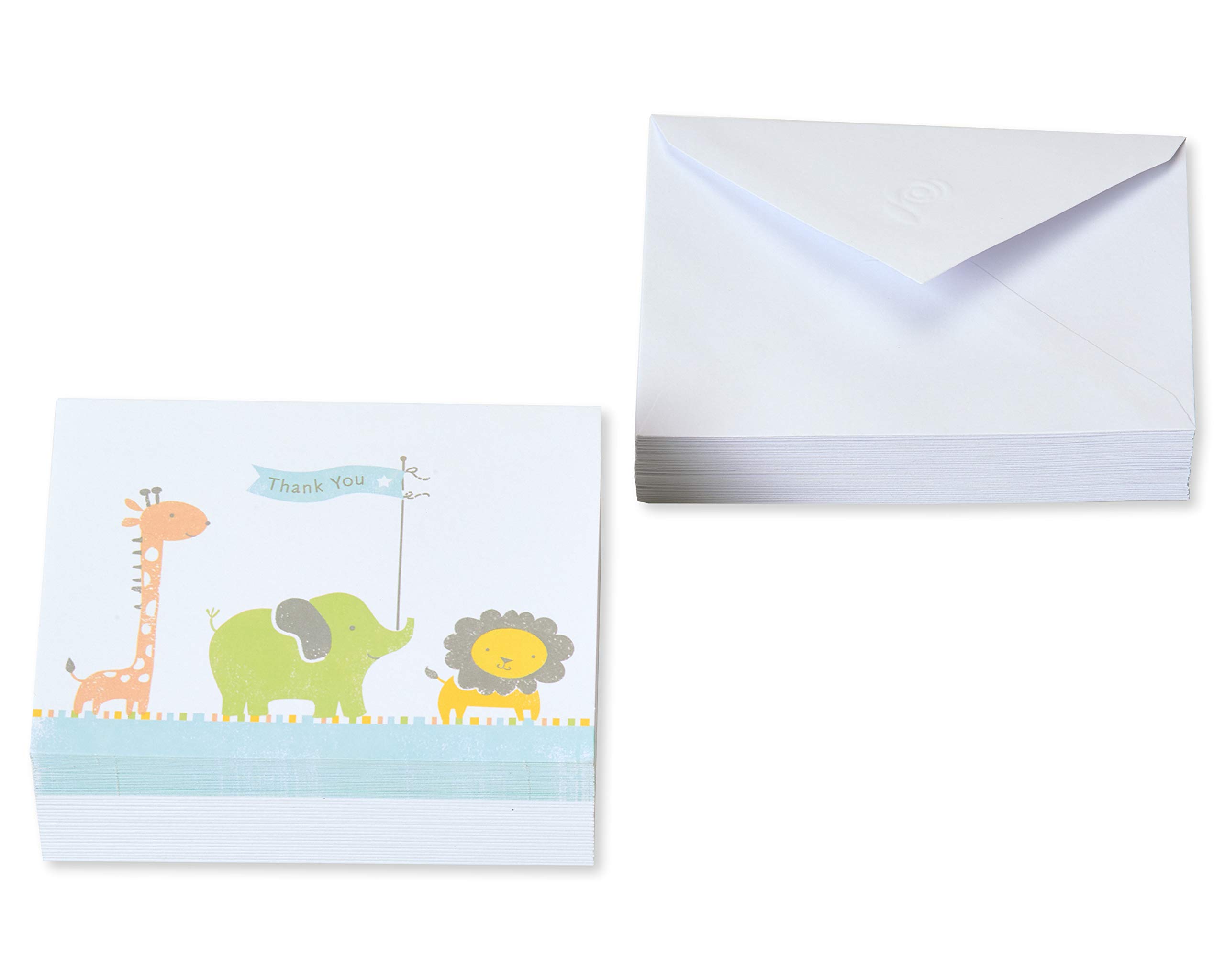 American Greetings Baby Shower Thank You Cards with Envelopes, Giraffe, Elephant and Lion (50-Count)