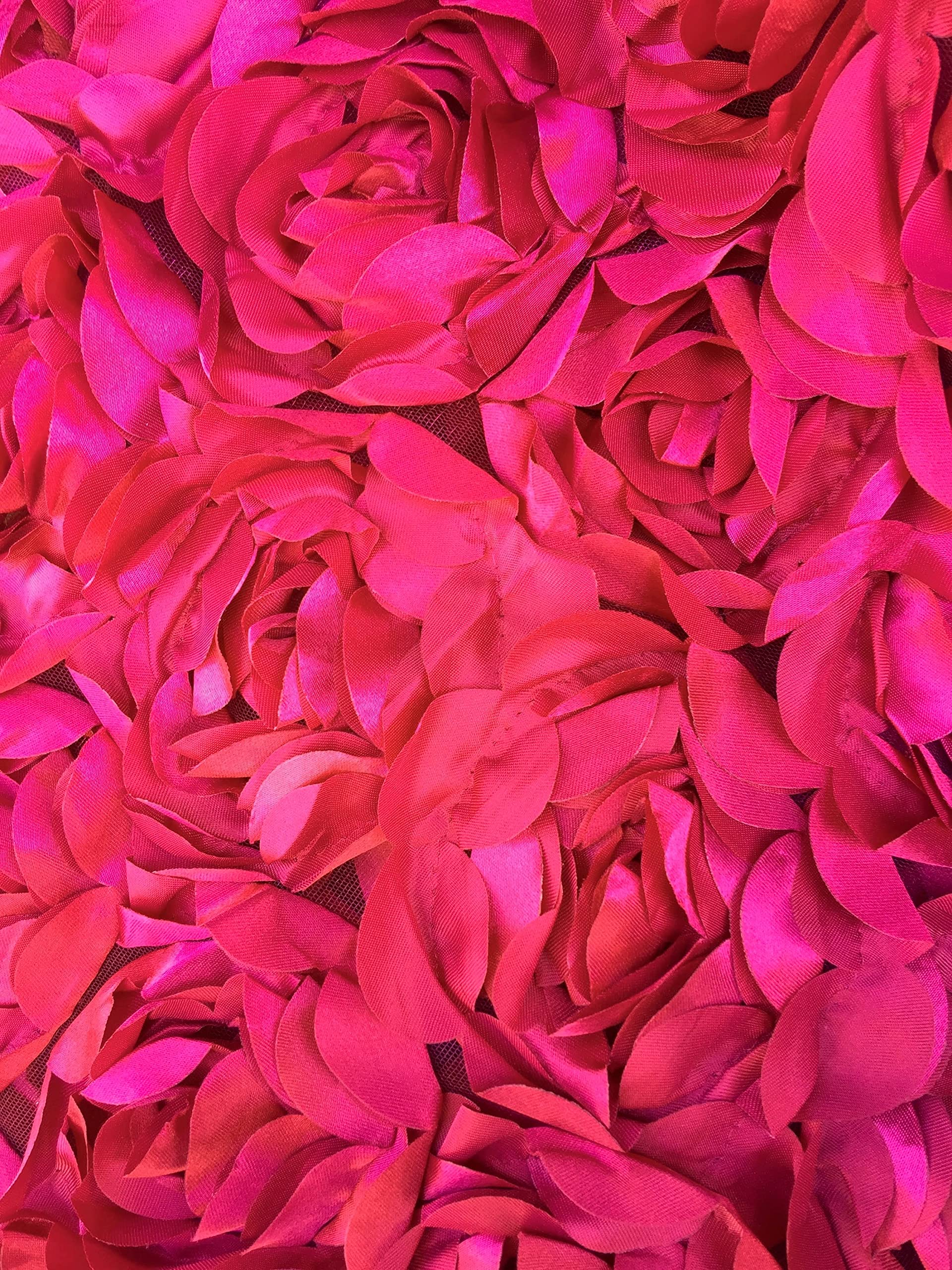 Maci HOT Pink 3D Floral Polyester Satin Rosette on Mesh Fabric by The Yard - 10057