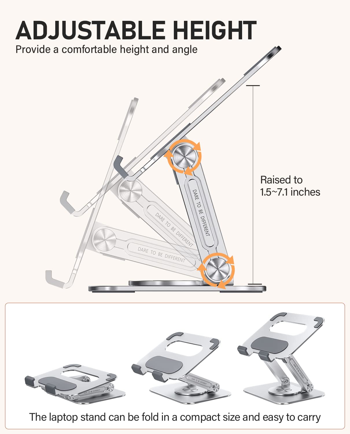 AOEVI Adjustable Tablet Stand with 360 Rotating Base, Compatible with iPad Pro 12.9, 10.5, 9.7 Air Mini 4 3 2, Silver