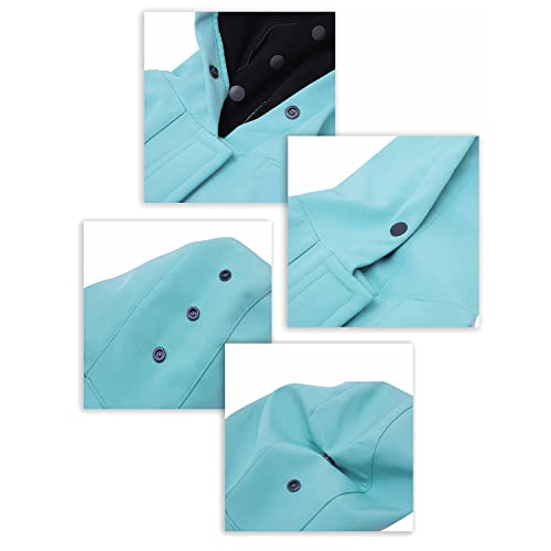 Blueberry Pet 2023 New 14" Waterproof Dog Softshell Jacket, Hooded Raincoat and Windbreaker with Leash & Harness Hole, Blue Turquoise, Outdoor Rain Gear for Dogs