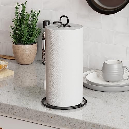 Black Paper Towel Holder Countertop, Kitchen Paper Towel Stand Holder for Kitchen Organization and Storage Standard and Large Size Rolls (Black)