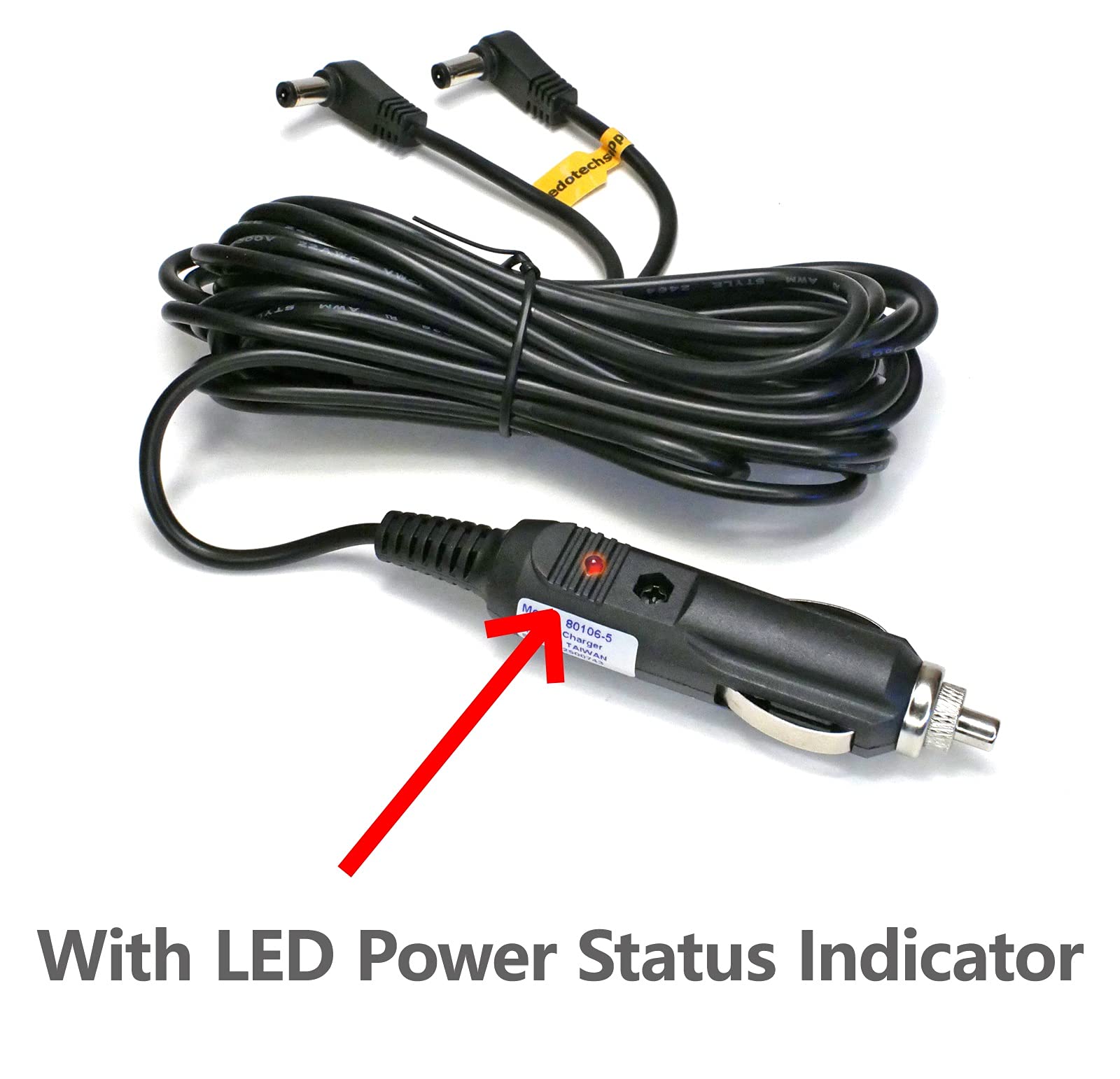 EDO Tech 11 ft Car Charger Power Cord for RCA Single Dual Screen Vehicle Portable DVD Player