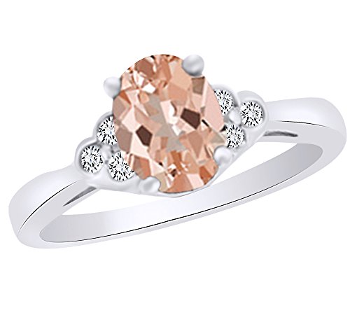 AFFY 1.72 cttw Simulated Pink Morganite & White Natural Diamond Engagement Wedding Ring in 14k White Gold Ring Size -6