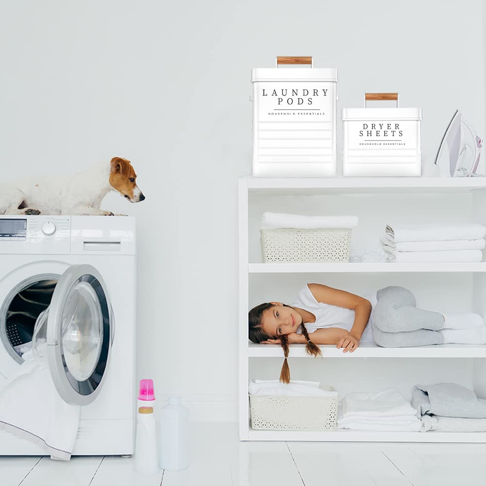 KOANEssentials Laundry Pods Container, Dryer Sheet Holder and Lint Bin Bundle. Laundry Room Organization and Storage, Farmhouse Decor