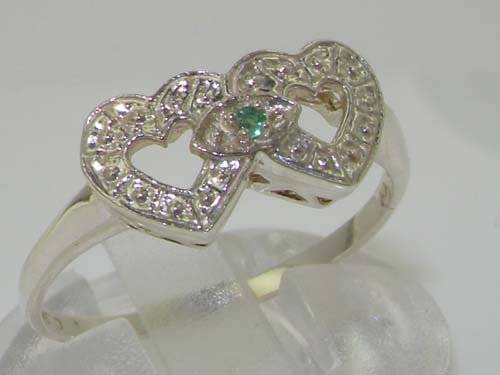 925 Sterling Silver Natural Emerald Womens Sweetheart Ring - Sizes 4 to 12 Available