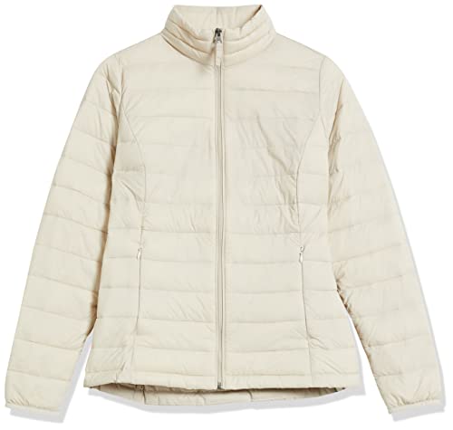 Amazon Essentials Women's Lightweight Long-Sleeve Water-Resistant Puffer Jacket (Available in Plus Size), Stone, Large
