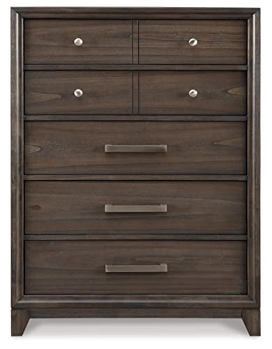 Signature Design by Ashley Brueban Transitional Contemporary 5 Drawer Chest with Dovetail Construction, Chestnut Brown