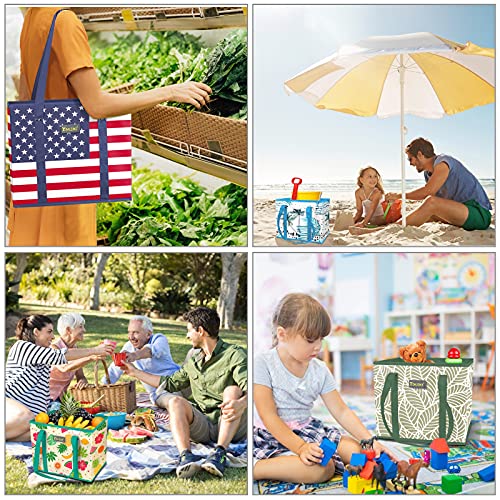 BALEINE 3Pk Reusable Grocery Bags, Foldable Shopping Bags for Groceries with Reinforced Bottom & Handles (Island Breeze)