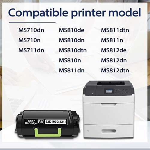 52D1000 521 Toner Cartridge:DRA Compatible Replacement for Lexmark MS710 MS811dtn MS811dn MS810n MS810dn MS710n MS711dn MS810dtn MS710dn MS810de MS811n Printer (2 Pack, Ink Cartridge), Black
