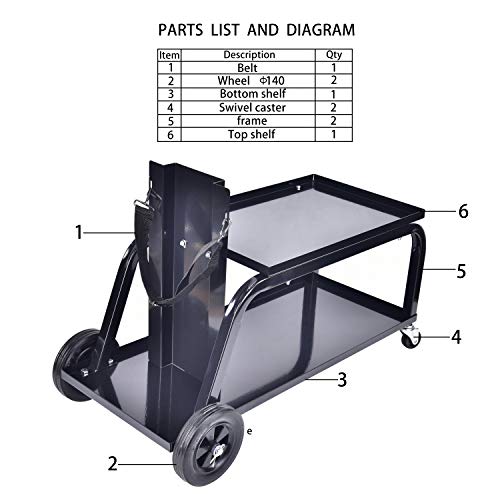 Aain AW6 MIG Welding Cart,Universal 2 Tier Rolling Welder Cart With Wheels for TIG MIG Welder and Plasma Cutter, Black