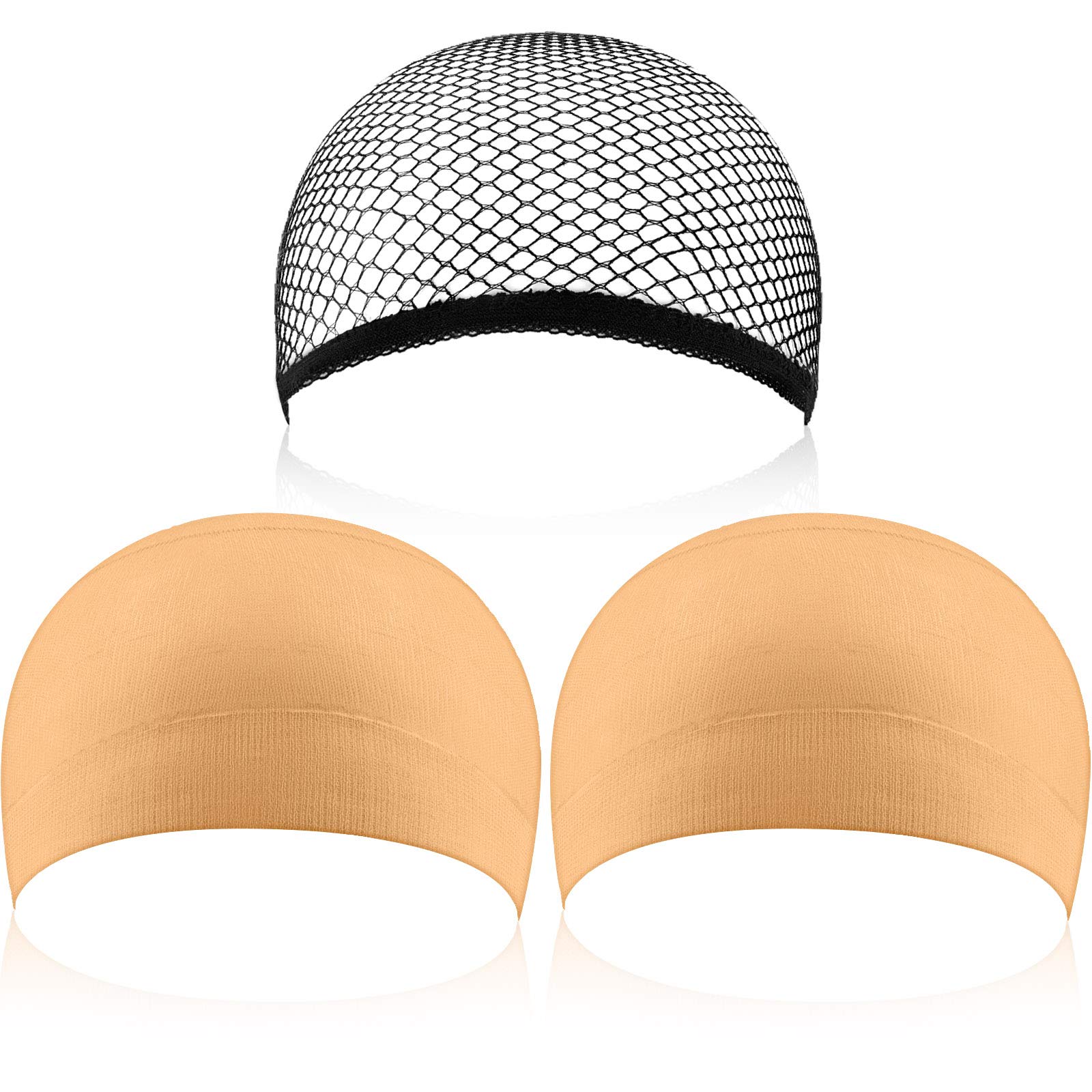 EBOOT 3 Pcs Wig Caps Black Mesh Wig Cap Net Neutral Nude Beige Wig Cap for Lace Front Wig for Women Men Halloween, Cosplay