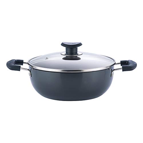 Aakrati Devyom HADK-22 Cookware Deep Kadai with Lid 2.6 litres, Black, Hard-Anodized, 2.6 liters
