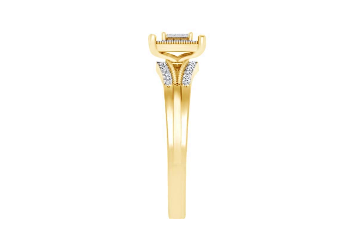 AFFY 1/5 Carat CT Princess/Round Cut White Natural Diamond Split Shank Engagement Wedding Bridal Ring Set In 10k Solid Yellow Gold (I-J Color, I2-I3 Clarity, 0.20 Cttw) Ring Size-8