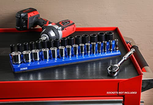 ARES 60008-30-Piece 3/8 in METRIC Magnetic Socket Organizer -BLUE -Holds 15 Standard (Shallow) and 15 Deep Sockets -Perfect for your Tool Box -Also Available in BLACK