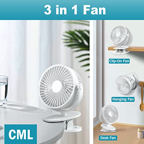 CML USB Desk Clip-On Fan, 5 Inch Mini Portable Cooling Table Fan with Sturdy Clamp, Quiet Personal Small Fan with 4 Speeds Brushless Motor, for Home, Office, Desktop, Camping, Travel, Car, White