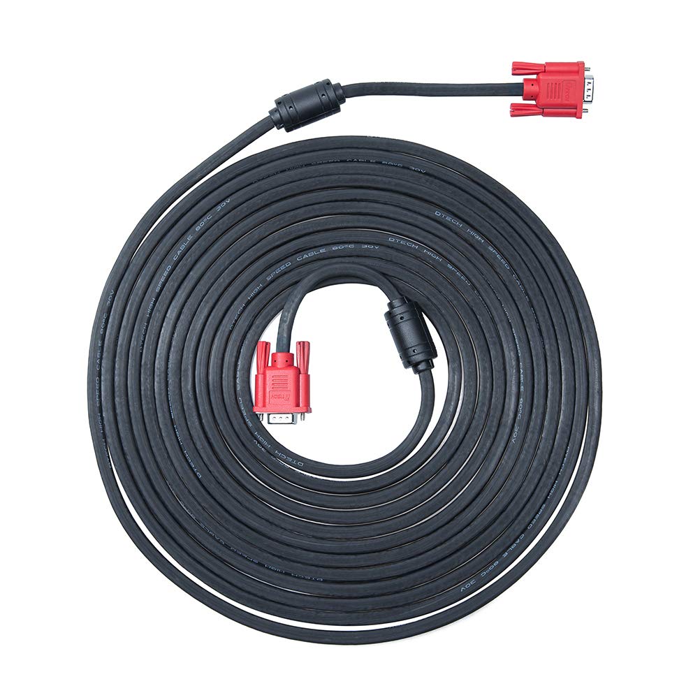 DTech 25ft VGA Cable Male to Male Connector with Dual Ferrite Cores 15 Pin SVGA Cord for Computer Monitor Laptop Projector (25 Feet, Black)