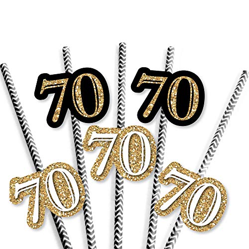 Adult 70th Birthday - Gold - Paper Straw Decor - Birthday Party Striped Decorative Straws - Set of 24