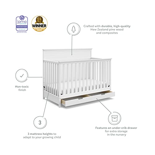 STORKCRAFT Homestead 5-in-1 Convertible Crib with Drawer (White) – GREENGUARD Gold Certified, Crib with Drawer Combo, Includes Nursery Storage Drawer, Converts to Toddler Bed and Full-Size Bed