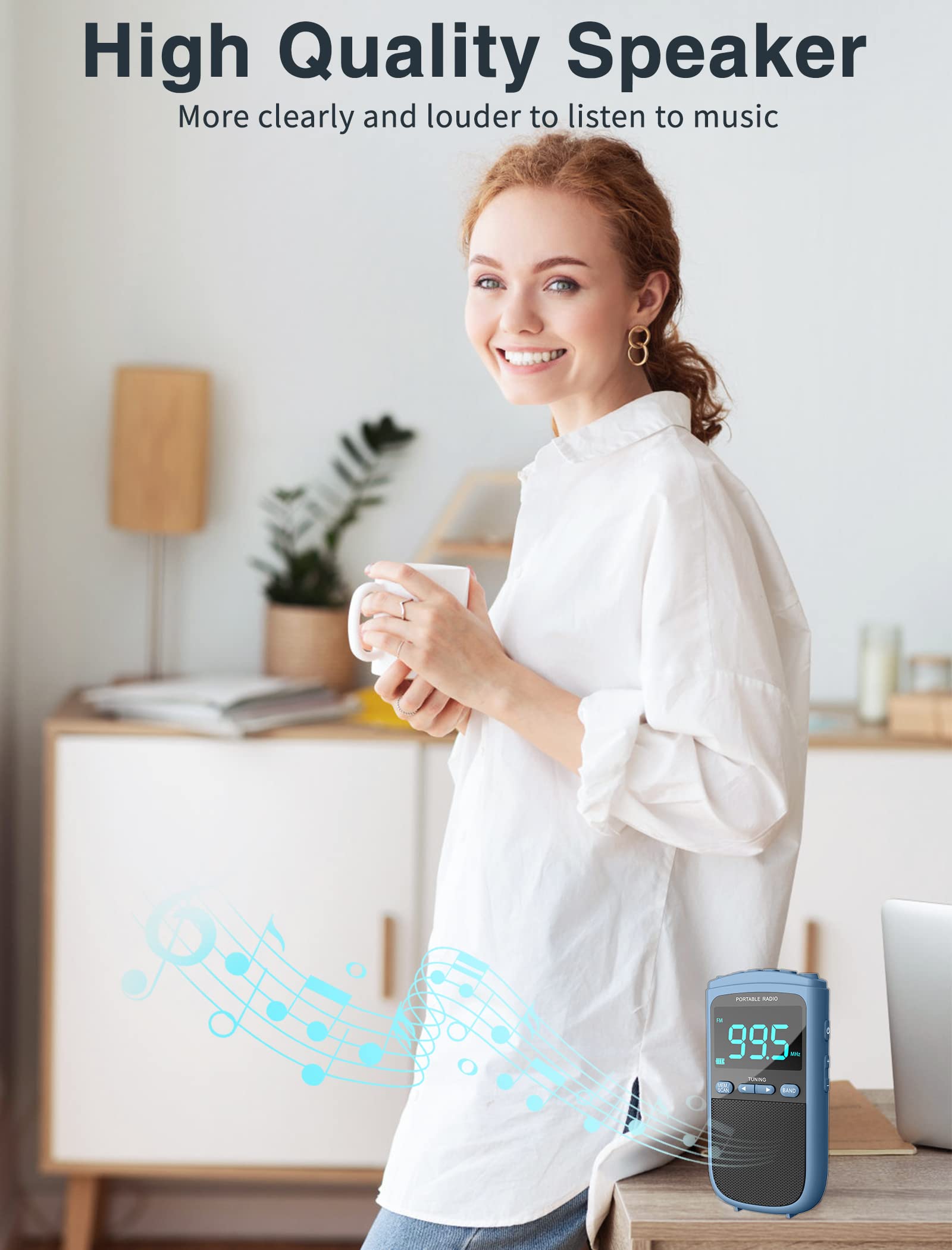 AM FM Walkman Radio: 900mAh Rechargeable Portable Transistor Pocket Radio with Best Reception Digital Tuning, LCD Screen,Stereo Earphone Jack, Sleep Timer and Alarm Clock for Jogging,Walking(Blue)