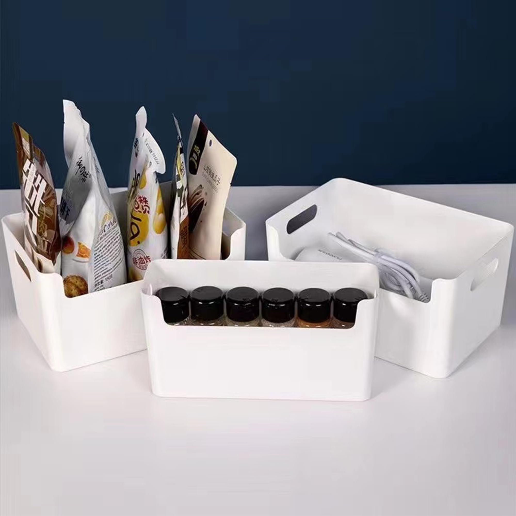 AJbells White Pantry Organization and Storage Baskets Plastic Storage Bins Open Storage Organizing Bins for Classroom, Office, School, Shelves,Pack of 2/4/6 (2, 13.39βx9.45βx5.51β)