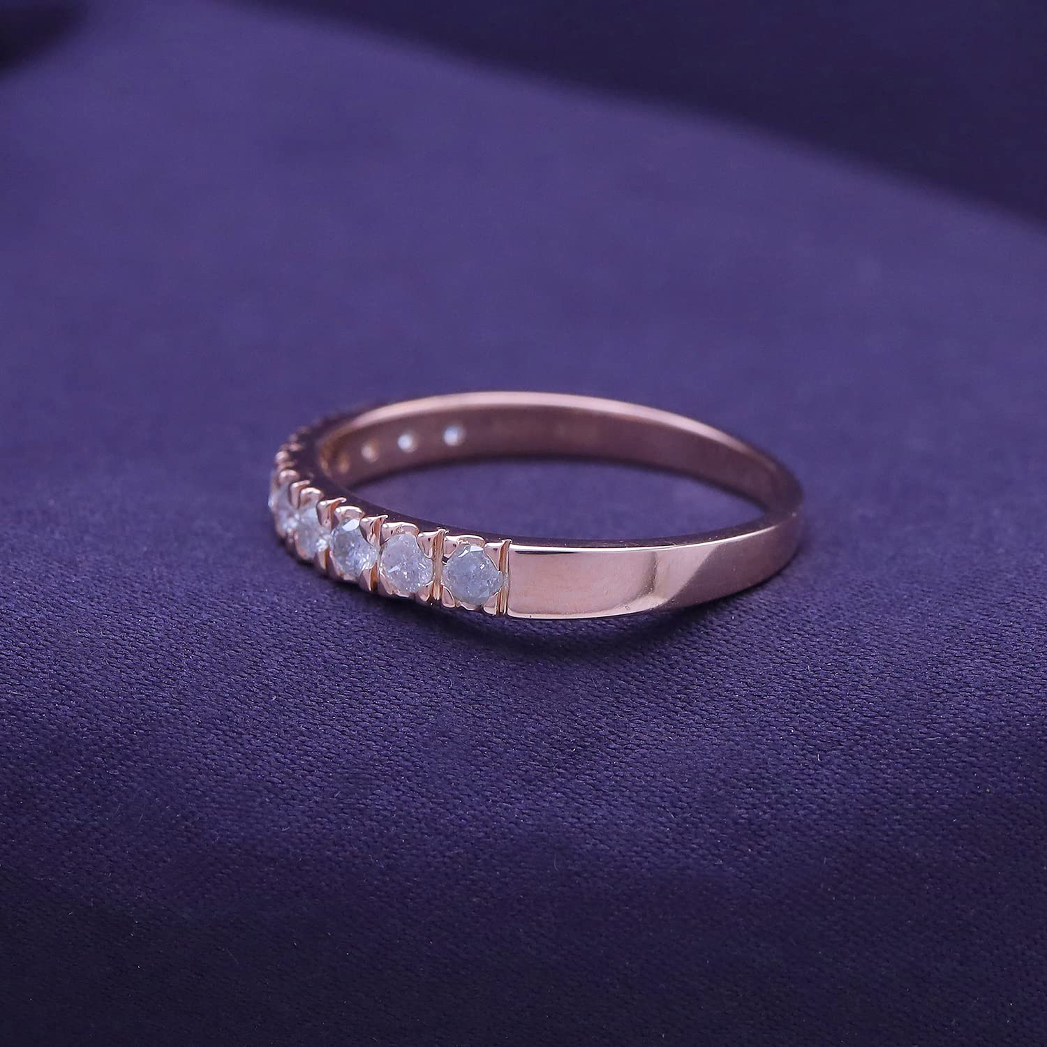 AFFY 3/4 Carat Round Cut Natural White Diamond Wedding Band Ring In 14K Rose Gold Over Sterling Silver (Clarity : I2-I3, Color : I-J, 0.75 Cttw) Ring Size-10