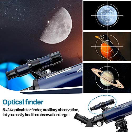 MAXLAPTER Telescope for Adults Astronomy Beginners, 70mm Aperture Refractor Telescope for Astronomy, Portable Telescope with Tripod, Smartphone Adapter, Two Eyepieces, Backpack
