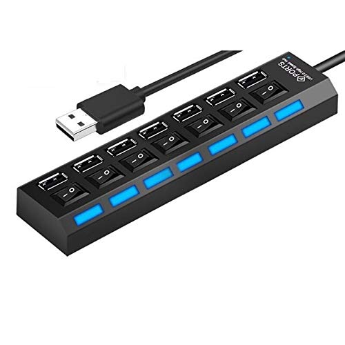 Lysee USB Cables - USB Hub 2.0 Multi USB 2.0 Hub High Speed LED 4 / 7 Ports USB Splitter for PC Computer Accessories Laptop with ON/of - (Color: Red, Length: SATNGARD)