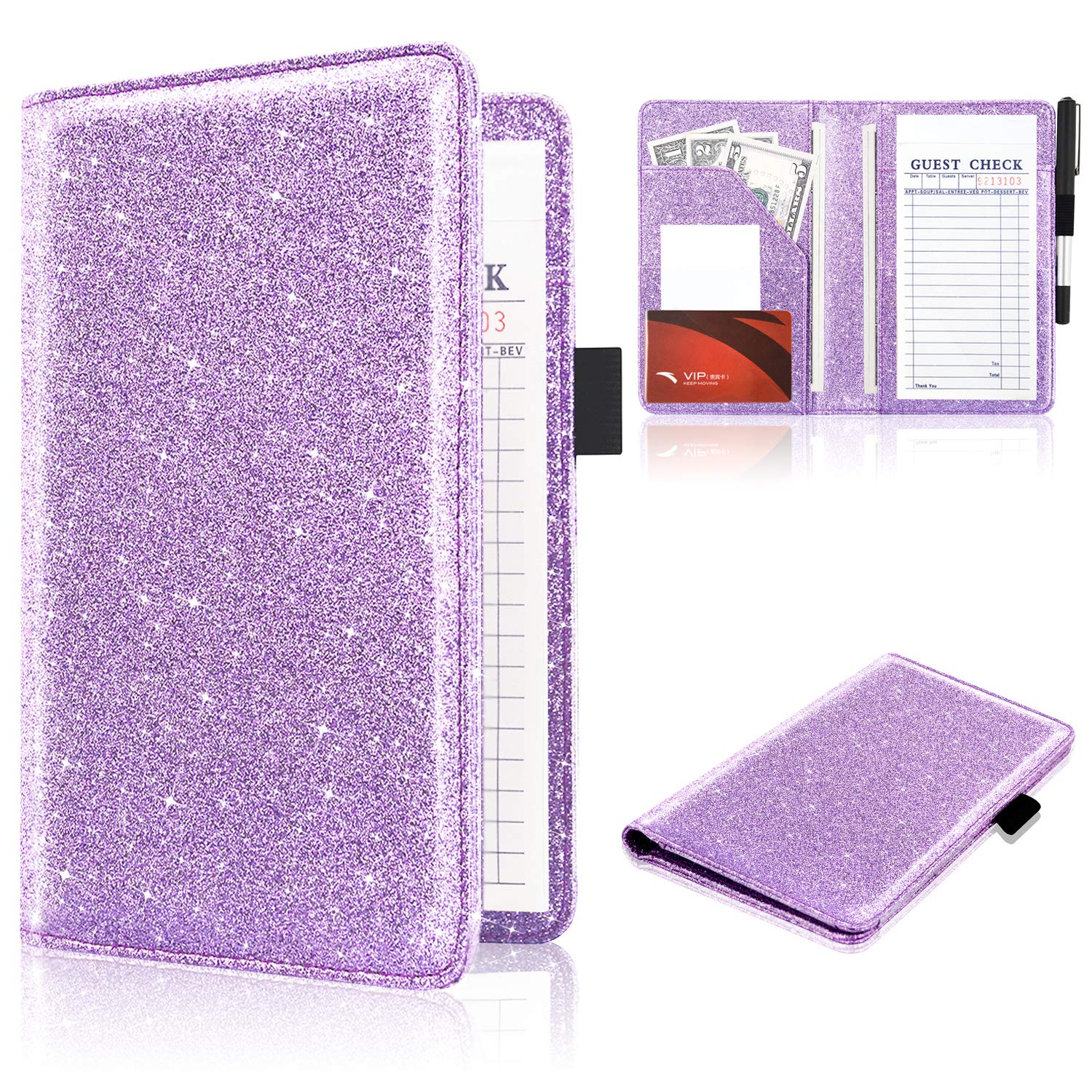 ACdream Server Books for Waitress, Guest Book Note Pad, Cute Pocket Leather Money Organizer Wallet, Cash Check Bill Receipt Holder Presenter, Waiter Accessories Fit Server Apron