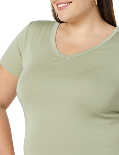 Amazon Essentials Women's Slim-Fit Short-Sleeve V-Neck T-Shirt, Pack of 2, Black/Sage Green, Medium
