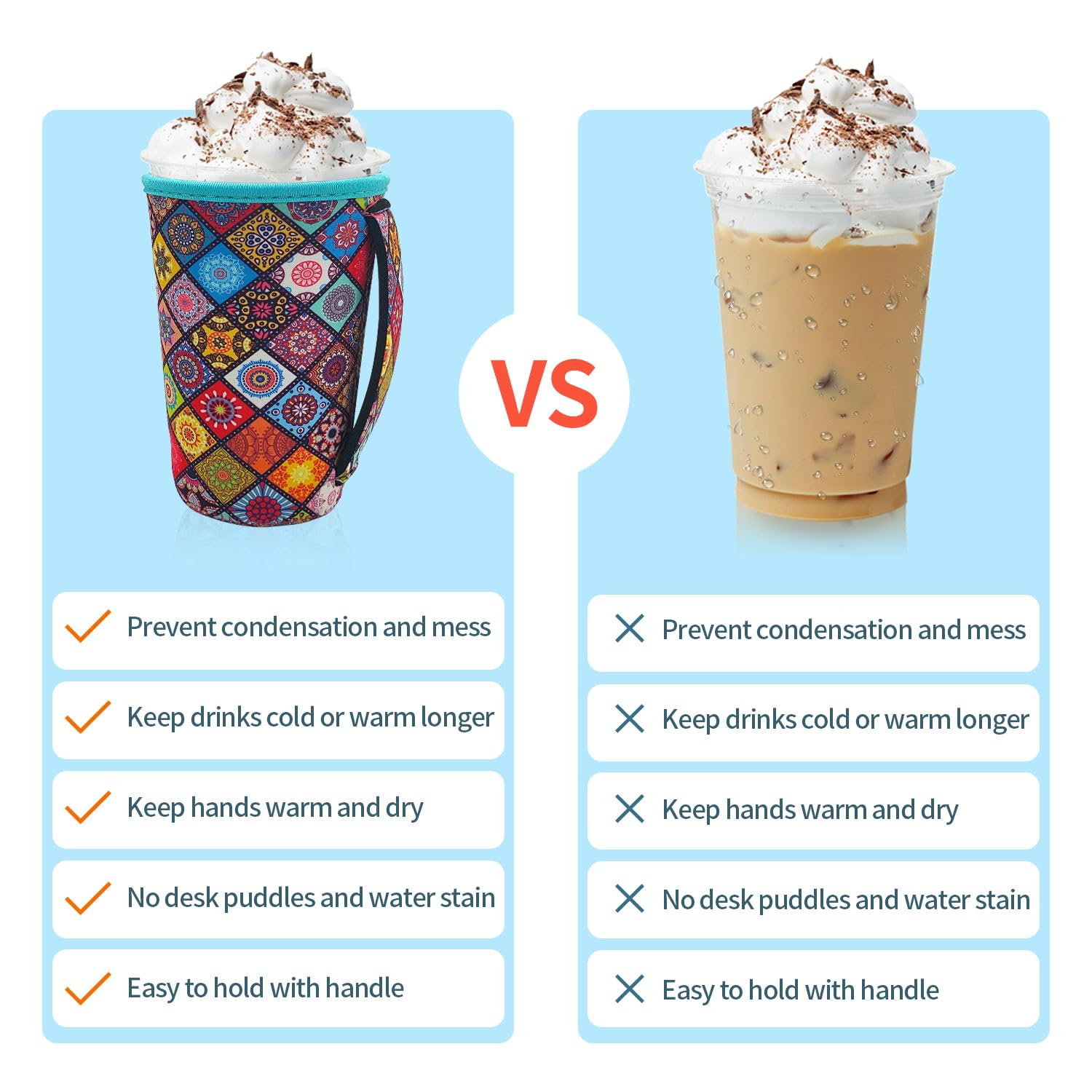 AJLTPA Iced Coffee Sleeve Insulator Sleeves for Cold Drinks Beverages, 3 Pack Reusable Neoprene Cup Sleeve with Handle for 16-32oz Coffee cups(Black)