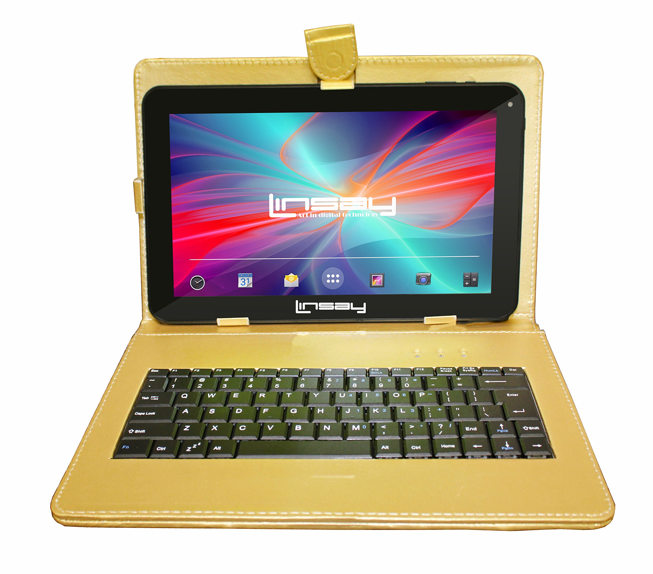LINSAY 10.1" Quad Core 2GB RAM 32GB Android 11 Tablet with Golden Keyboard