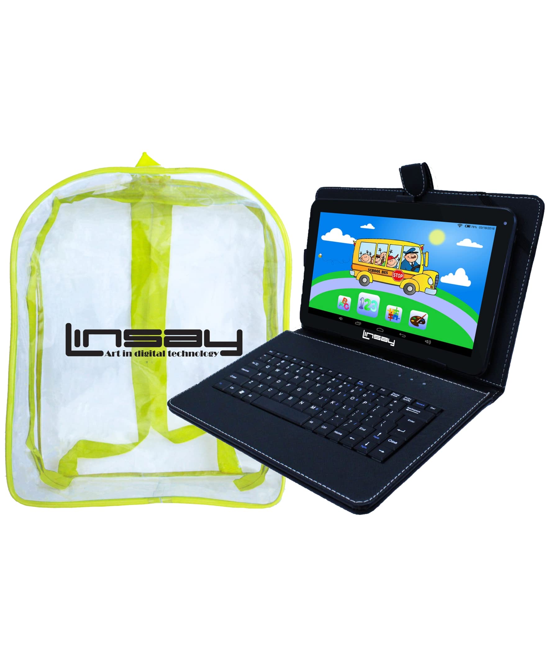 LINSAY 10.1" Quad Core 2GB RAM 32GB Android 11 Tablet with Black Keyboard and Backpack