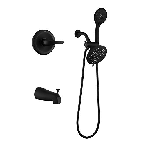 AIHOM Shower System Shower Faucet Set, Dual Shower Heads, 2 in 1 Shower Faucets Set with 5 Function Hand Shower and Tub Faucet Shower Combo Set, Brushed Nickel/Matte Black