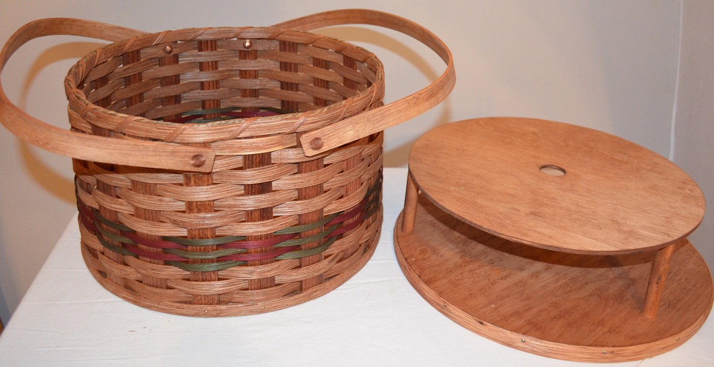 Amish Handcrafted Round Double Pie Basket with Two Swivel Handles, Divider Tray and Lid - Authentic and Collectible Basket Handmade in USA - Natural Basket Colors Which May Vary
