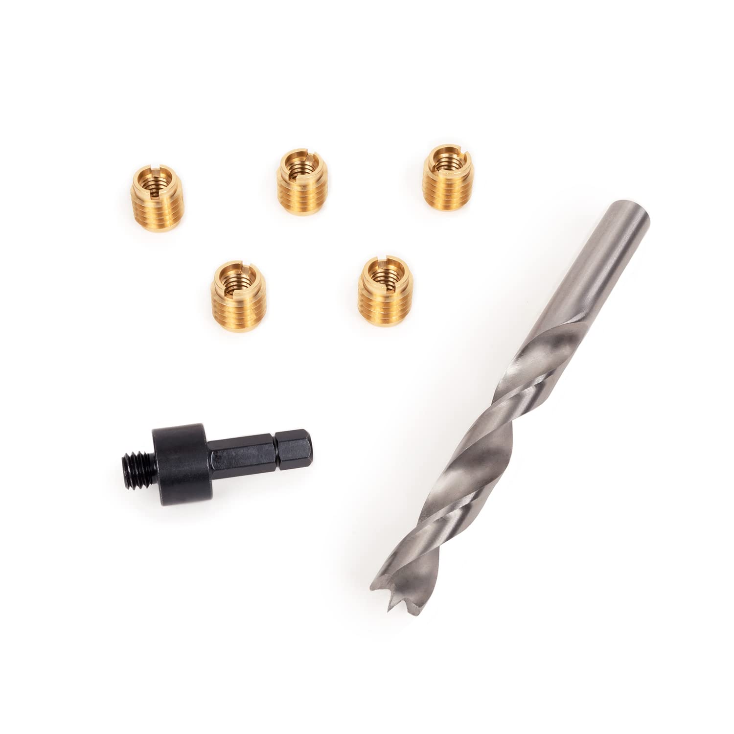 E-Z LOK 400-6 Threaded Inserts for Wood, Installation Kit, Brass, Includes 3/8-16 Knife Thread Inserts (5), Drill, Installation Tool