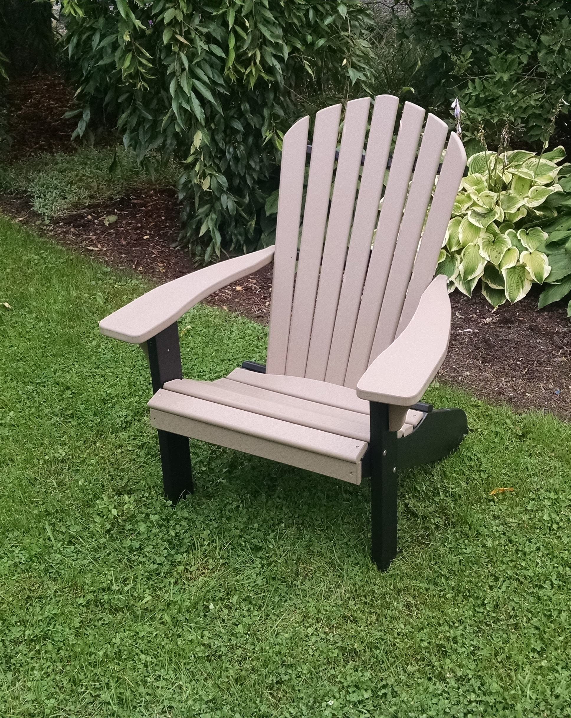 Amish-Made Fanback Style Weathered Wood Poly Adirondack Chair with Black Frame